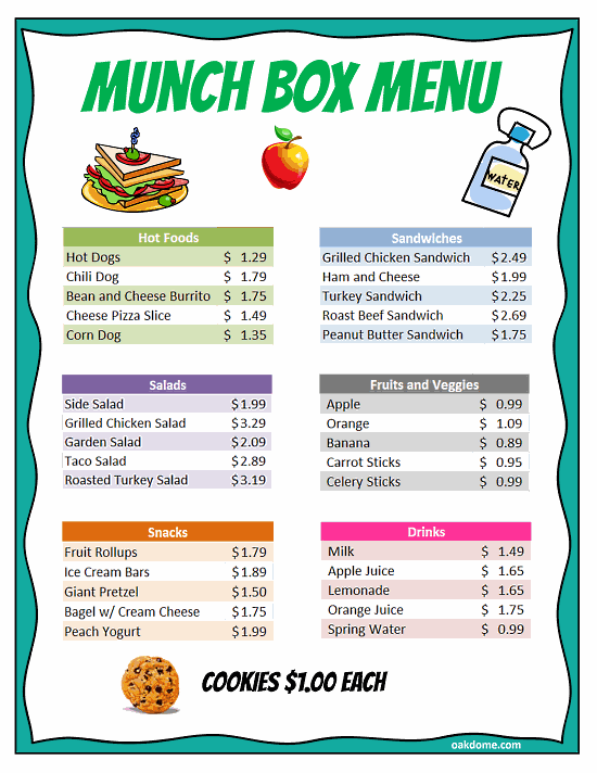Mcmurray Middle School Examples Of School Lunch Menus