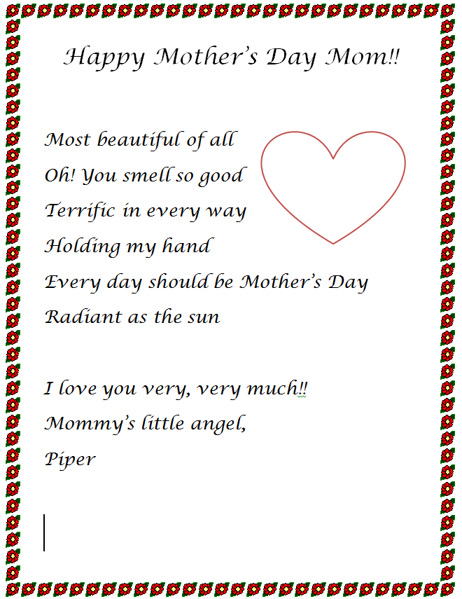 Mother s Day Acrostic Activity K 5 Computer Lab