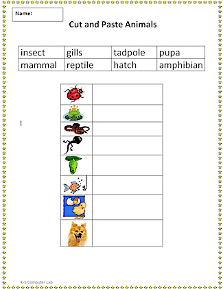 Cut and Paste Animal and Insect Words V1