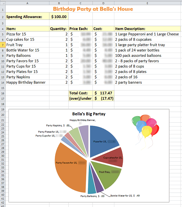 Excel Lesson Plan Birthday Party Budget K 5 Technology Lab Excel Lesson Plan Birthday Party Budget K 5 Technology Lab