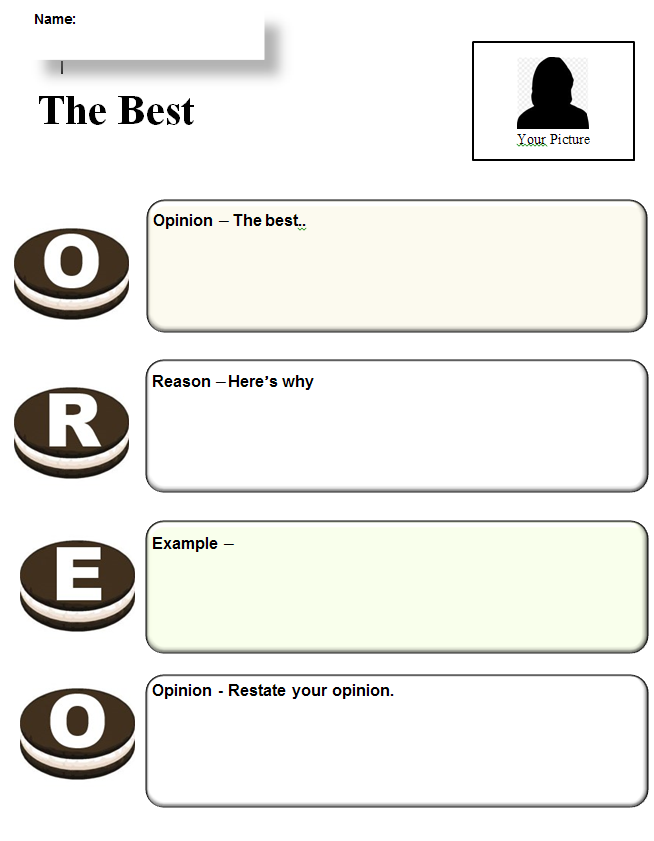 Graphic Organizer OREO Opinion Writing K 5 Technology Lab