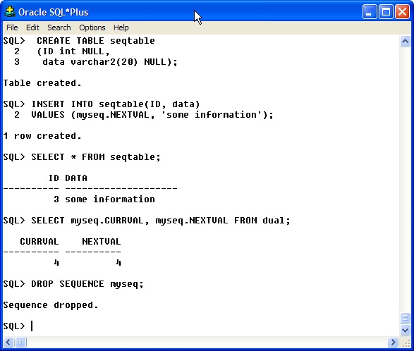Sequence Oracle Entity Framework Webframes